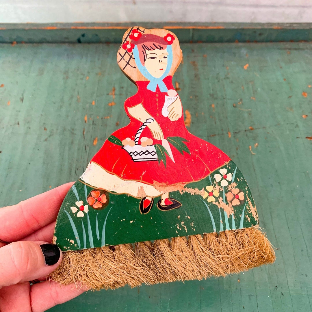 Vintage Hand Painted Wooden Lady Table Brush Small Folk Art Broom ...