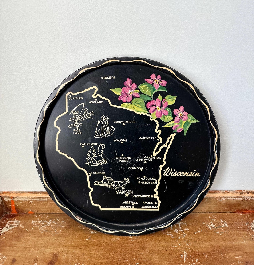 Vintage Mid-century Wisconsin Souvenir Tray State Souvenir Tray Vanity ...