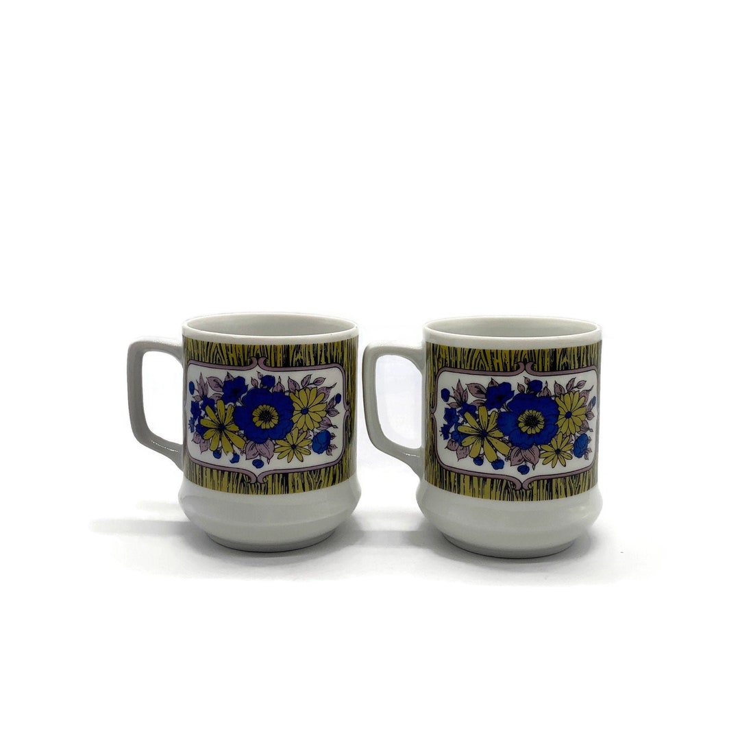 Vintage Set of 2 Japanese Ceramic Coffee Mugs Boho Coffee Cups Mid Mod ...