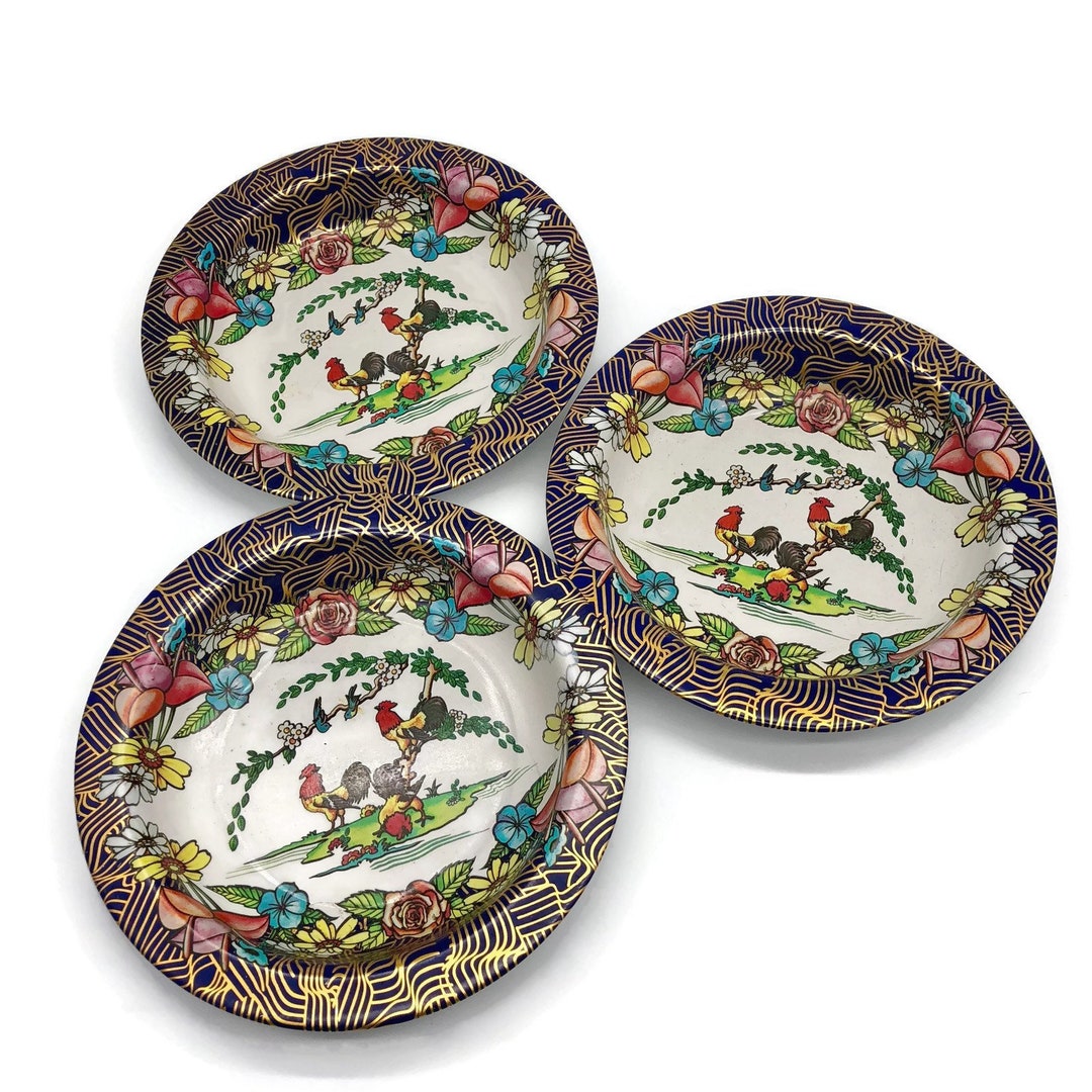Vintage Tin Tin Bowl Dish Metal Bowl Dish Set of Bowls Rooster Decor ...
