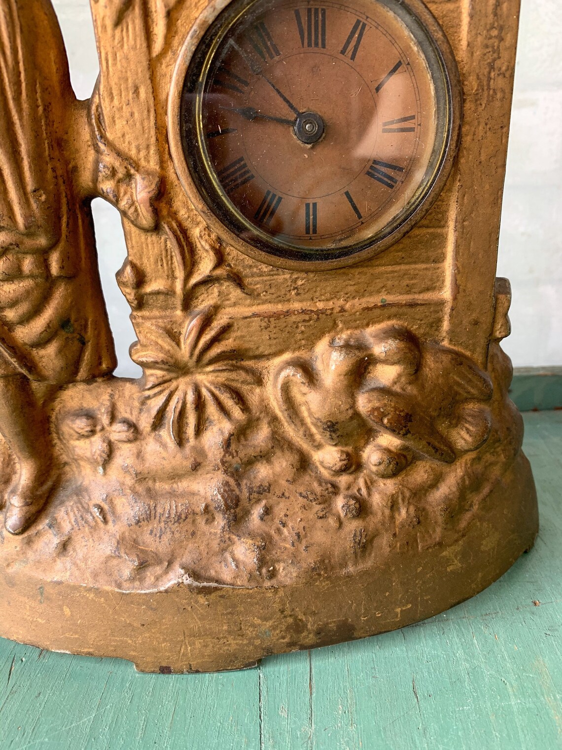 Vintage Bronzed Cast Iron Mantle Clock with Maiden Plants and | Etsy