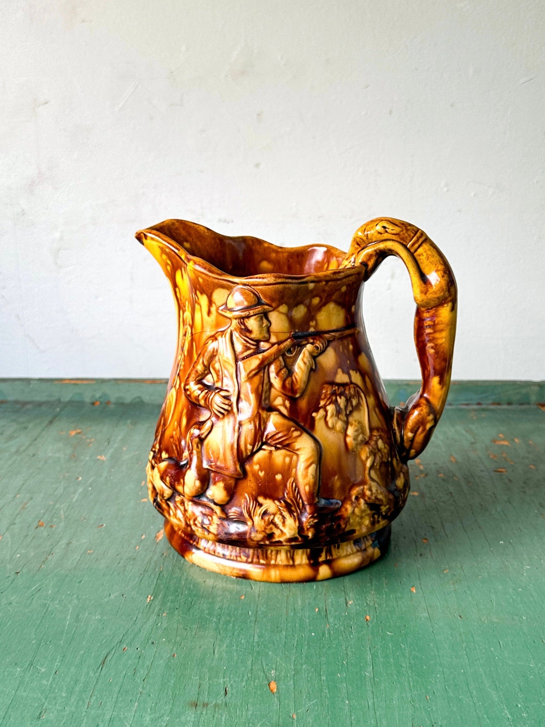 Vintage Bennington Rockingham Pottery Hunting Pitcher Early Hunt Scene ...