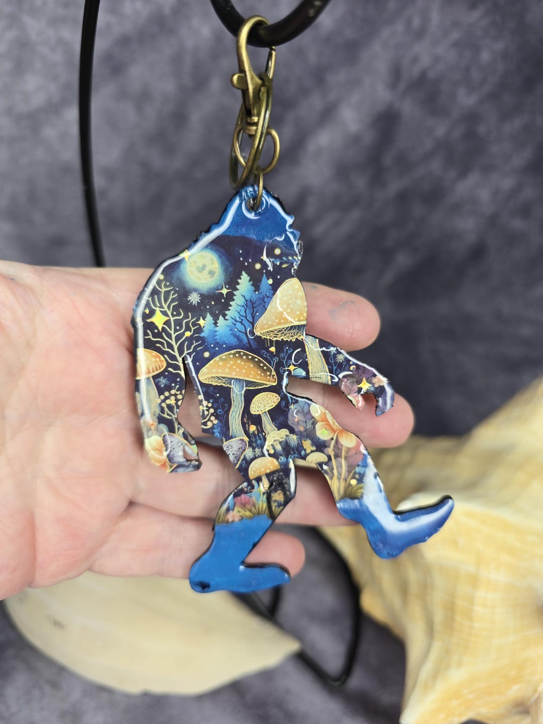 OOAK, Bigfoot, Sasquatch, Charm, With Mushroom Forest, Keychain, Mirror ...