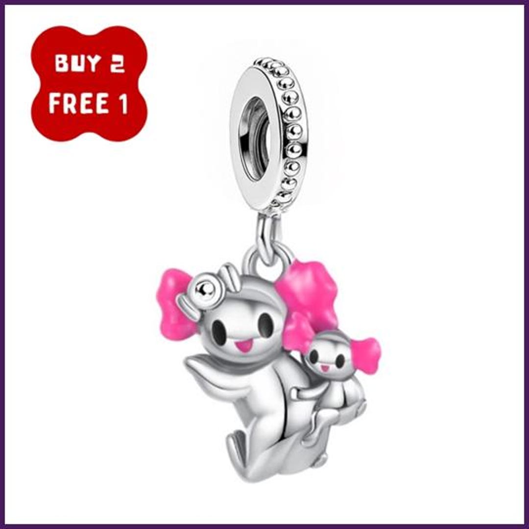 Pink Cartoon Girl Dangle Charm, Charms for Bracelet, Silver Charm ...