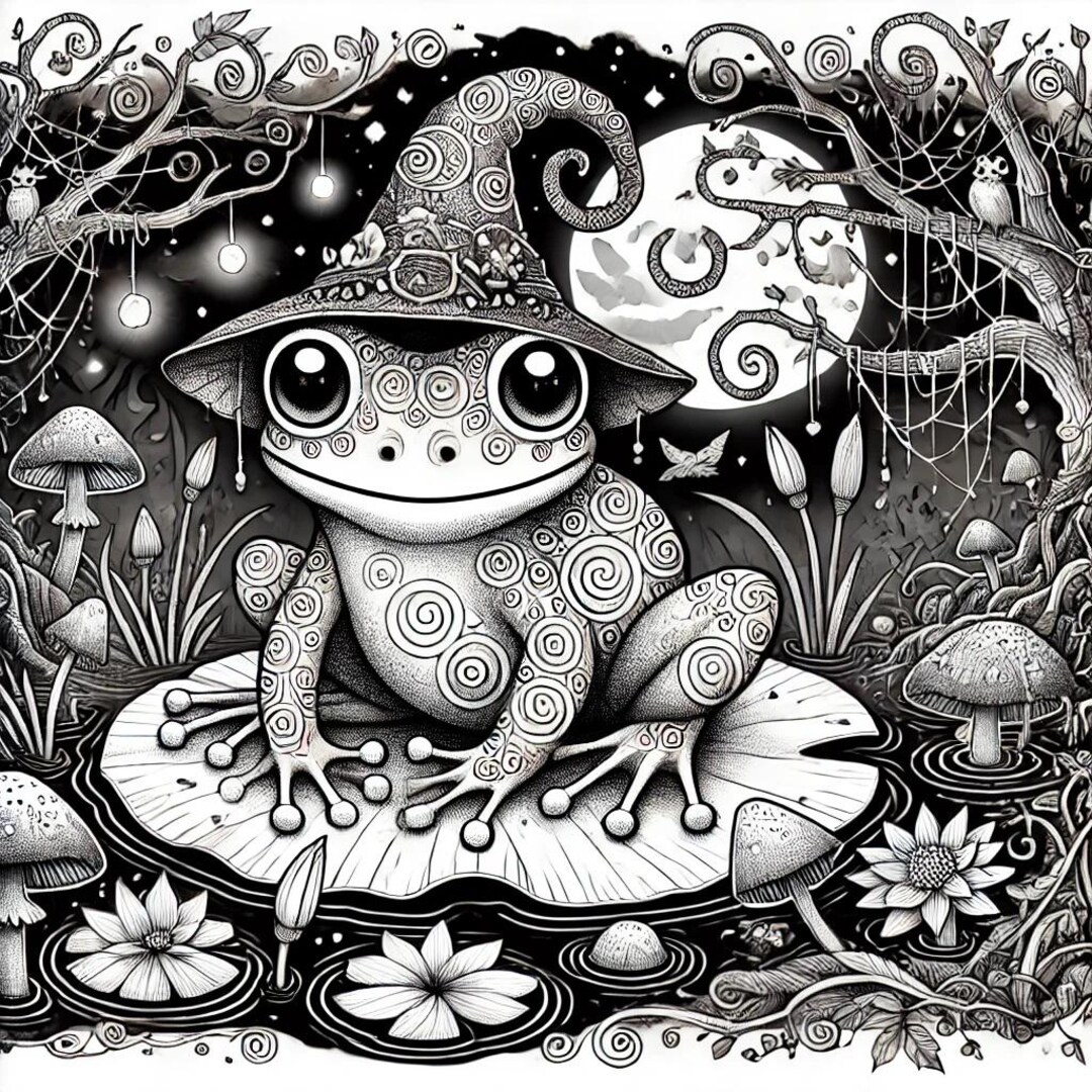 Spooky Frog Coloring Page - Etsy