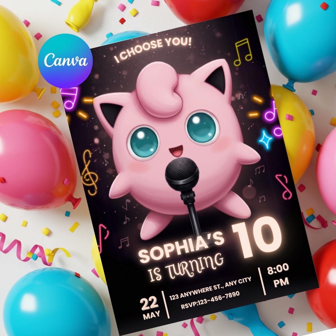 Jigglypuff Pokémon Birthday Invitation Editable, Printable, Digital ...