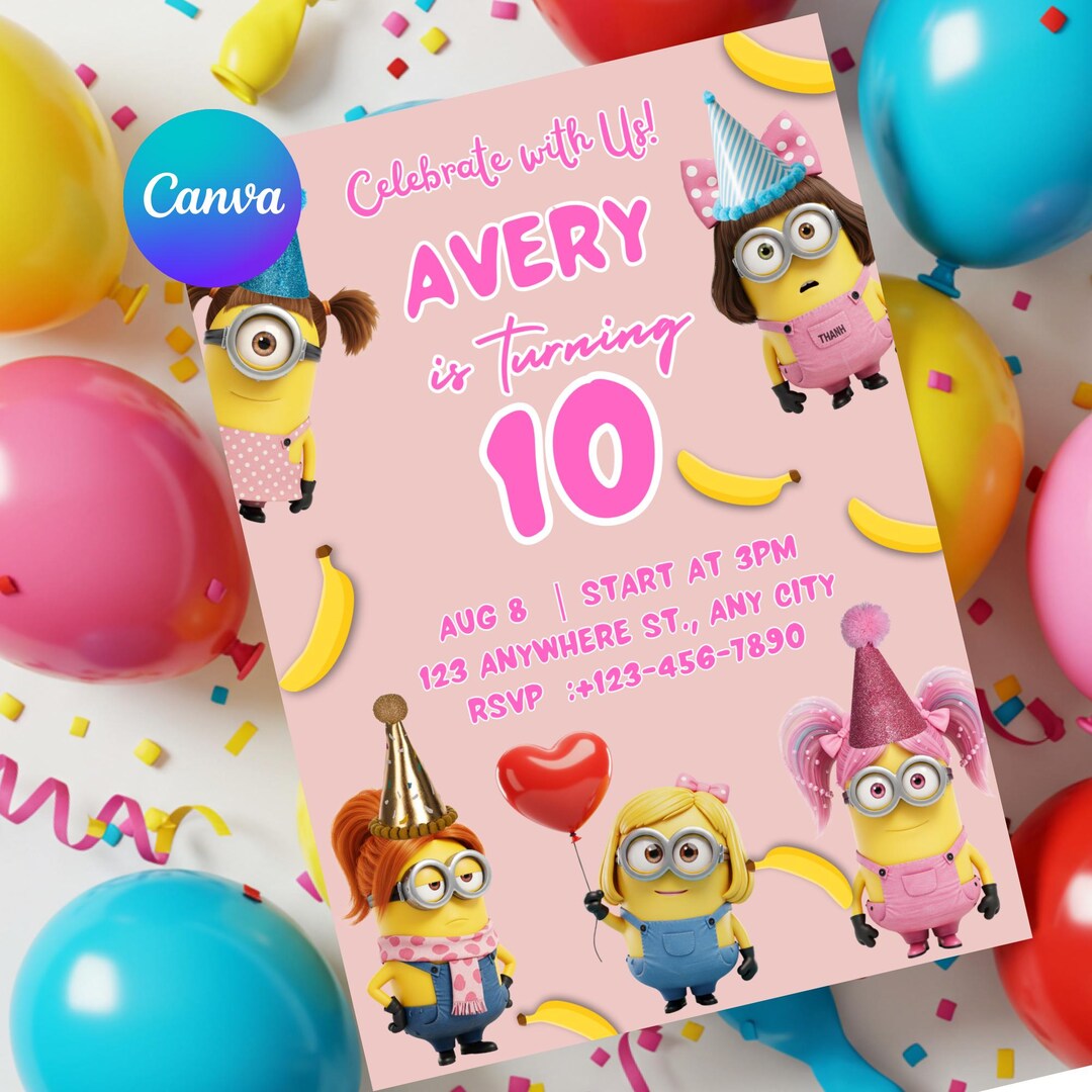 Pink Minion Invite, Minion Birthday, Minion Party,minion Invitations ...
