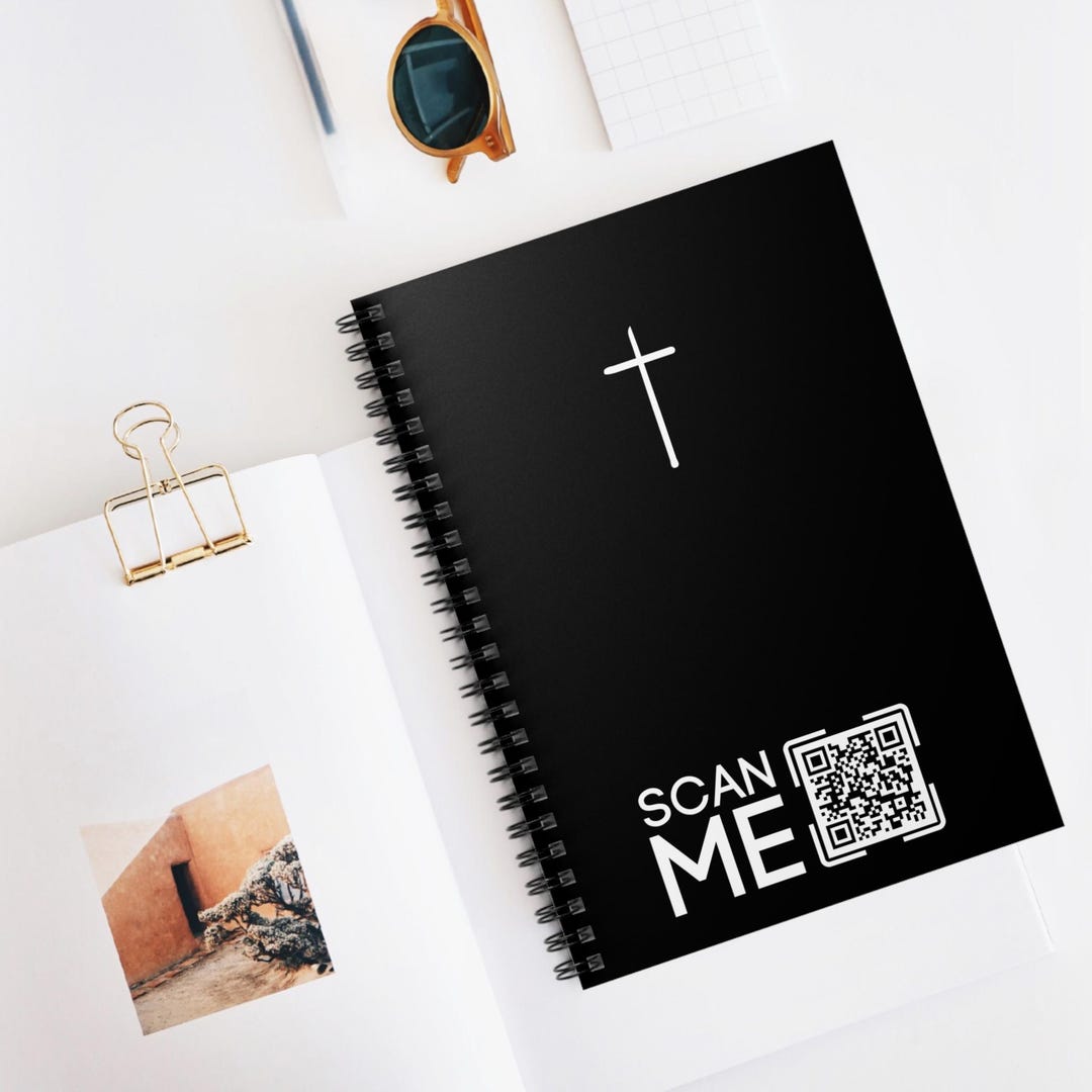Religious Spiral Notebook - QR Code to Bible Verse, Cross Design ...