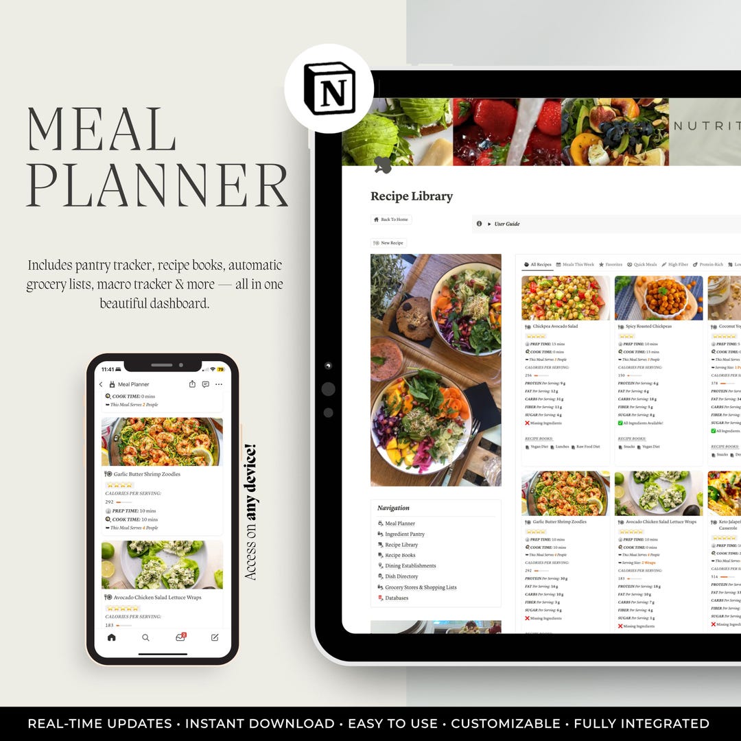 Meal Planner Notion Template, Macro & Calorie Tracker, Recipe Manager ...