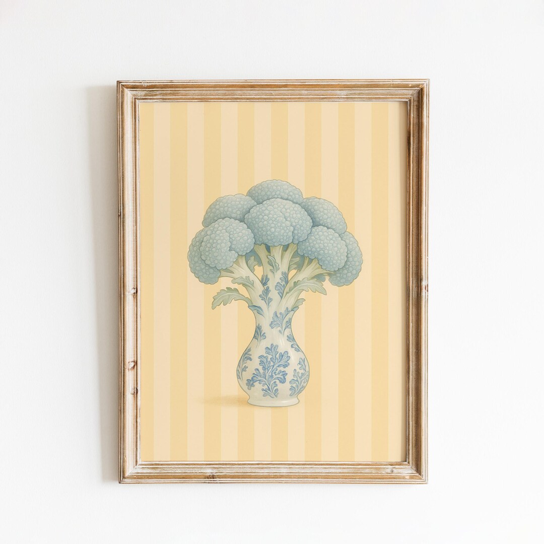 Porcelain Broccoli Vase Poster – Whimsical Vintage Kitchen Wall Art - Etsy