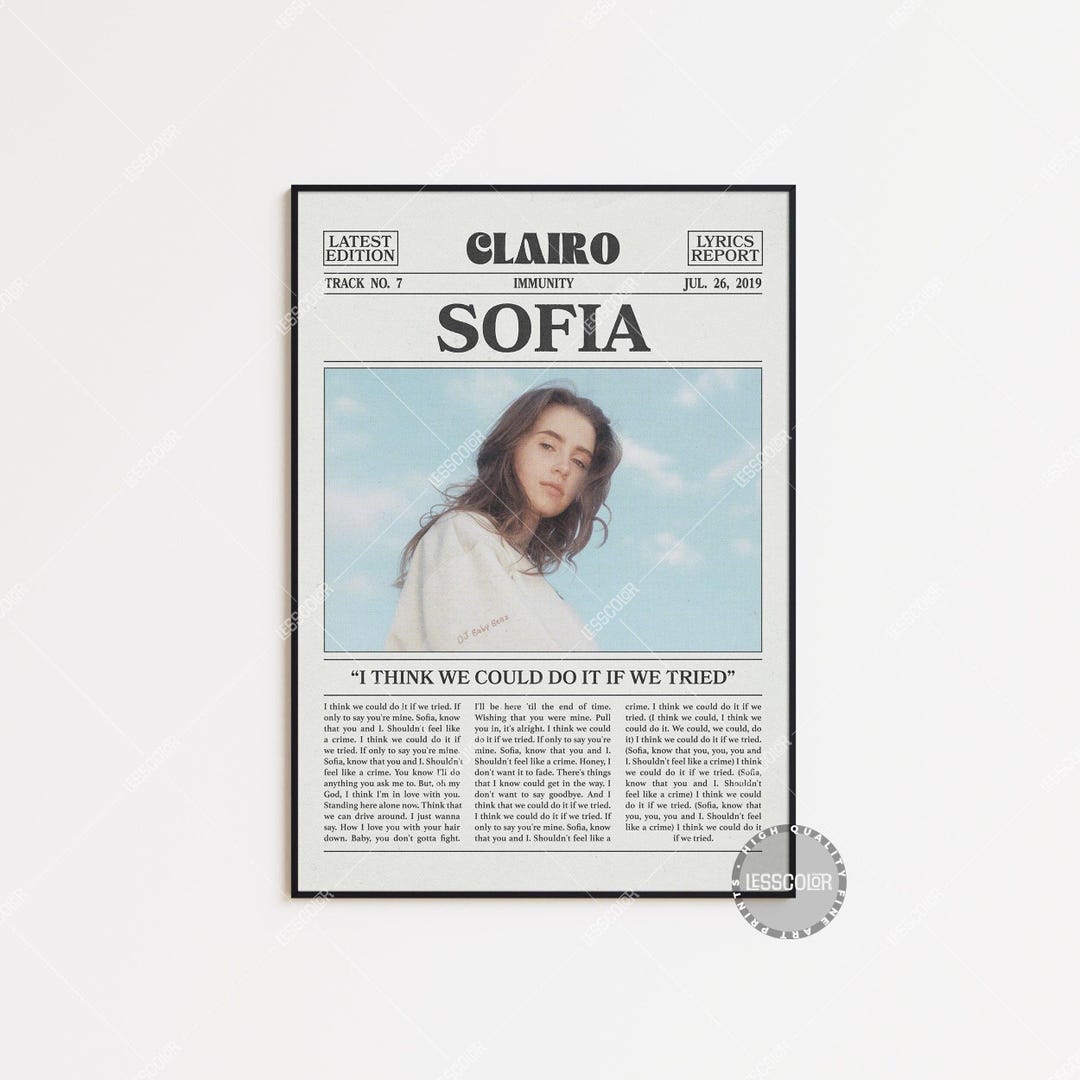 Clairo Retro Newspaper Print, Sofia Poster, Sofia Lyric Print, Clairo Poster, Immunity, Diary ...