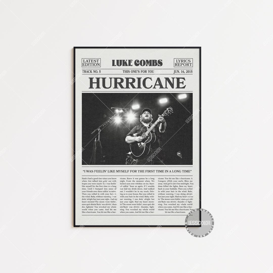 Luke Combs Retro Newspaper Print, Hurricane Poster, Hurricane Lyrics ...