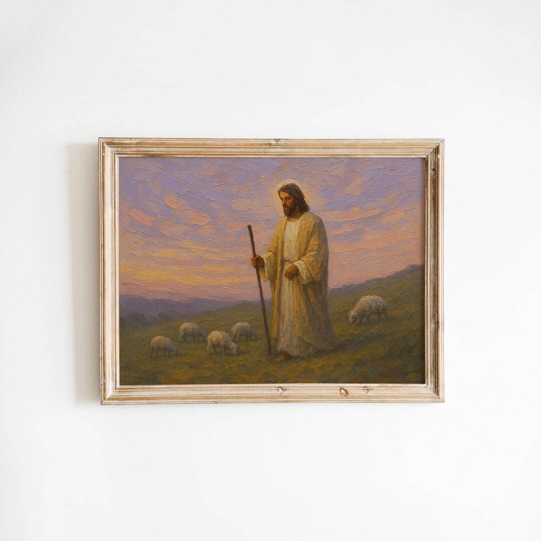 The Good Shepherd Poster – Jesus and Sheep Pastoral Christian Art - Etsy