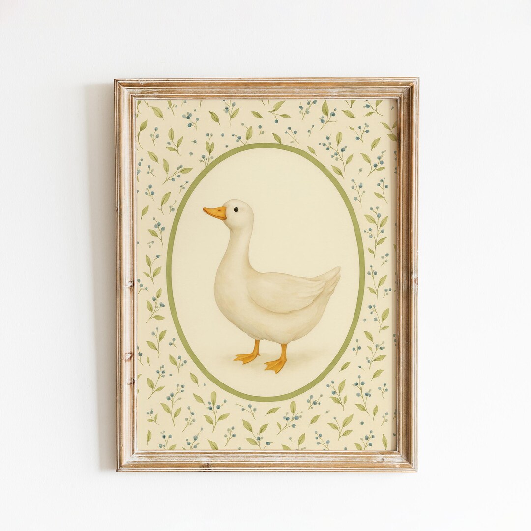 Vintage Oval Duck Nursery Poster – Soft White Duck Wall Art for Kids ...