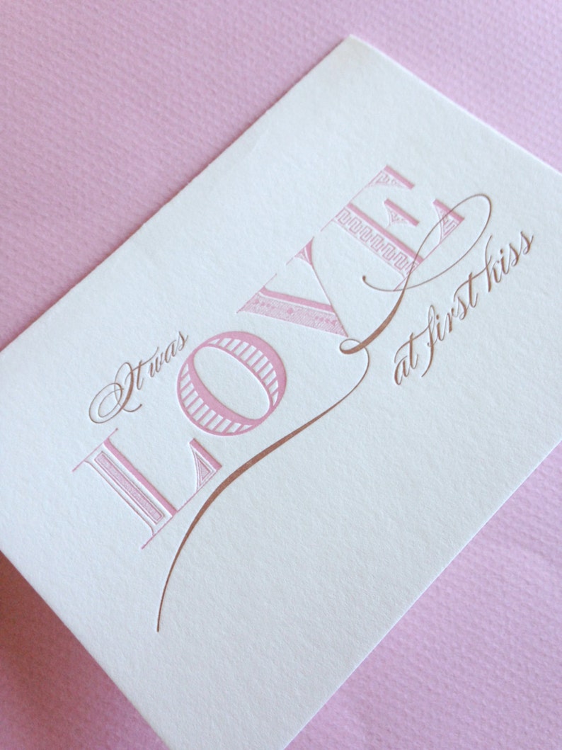 First Kiss- Letterpress Printed Blank Card - Etsy