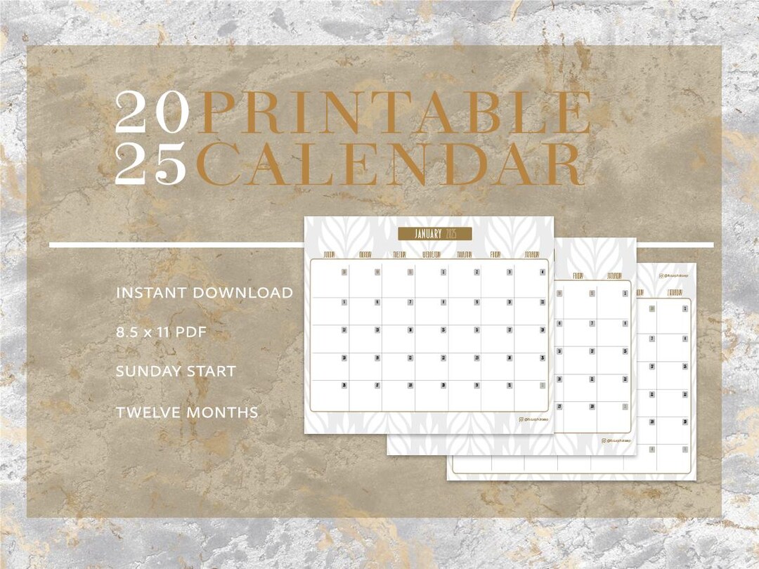 2025 Ready to Print Calendar Sunday Start PDF Gold Classy Luxury - Etsy