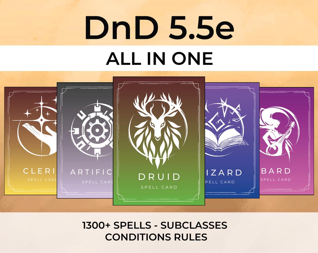 Dnd 2024 Spellcards Bundle - 5.5E Compatible - Printable PDF Level 0-9 ...