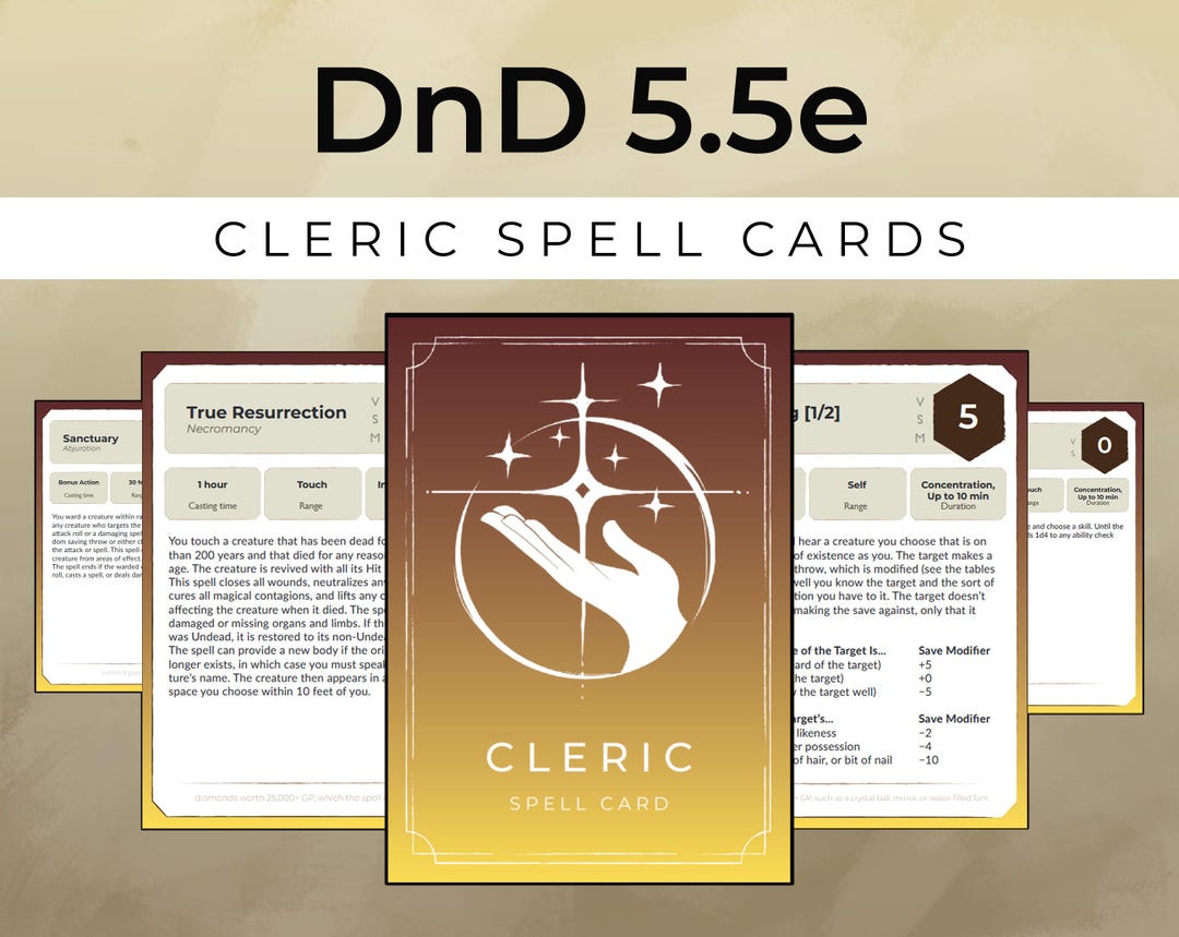 Dnd 5.5e Cleric Spell Cards - 2024 Player Handbook - Printable PDF ...