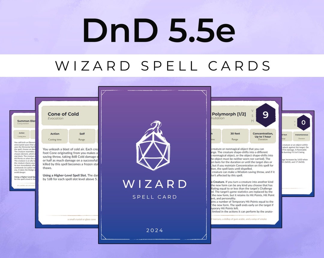Dnd 5.5e Wizard Spell Cards - 2024 Player Handbook - Printable PDF ...