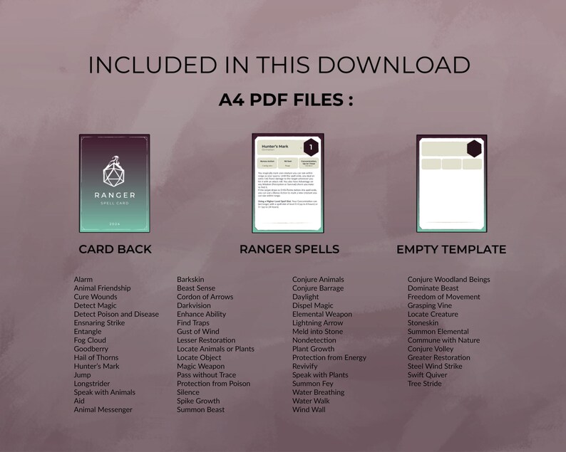 Dnd 5.5e Ranger Spell Cards - 2024 Player Handbook - Printable PDF Level 0-9 - Etsy Australia