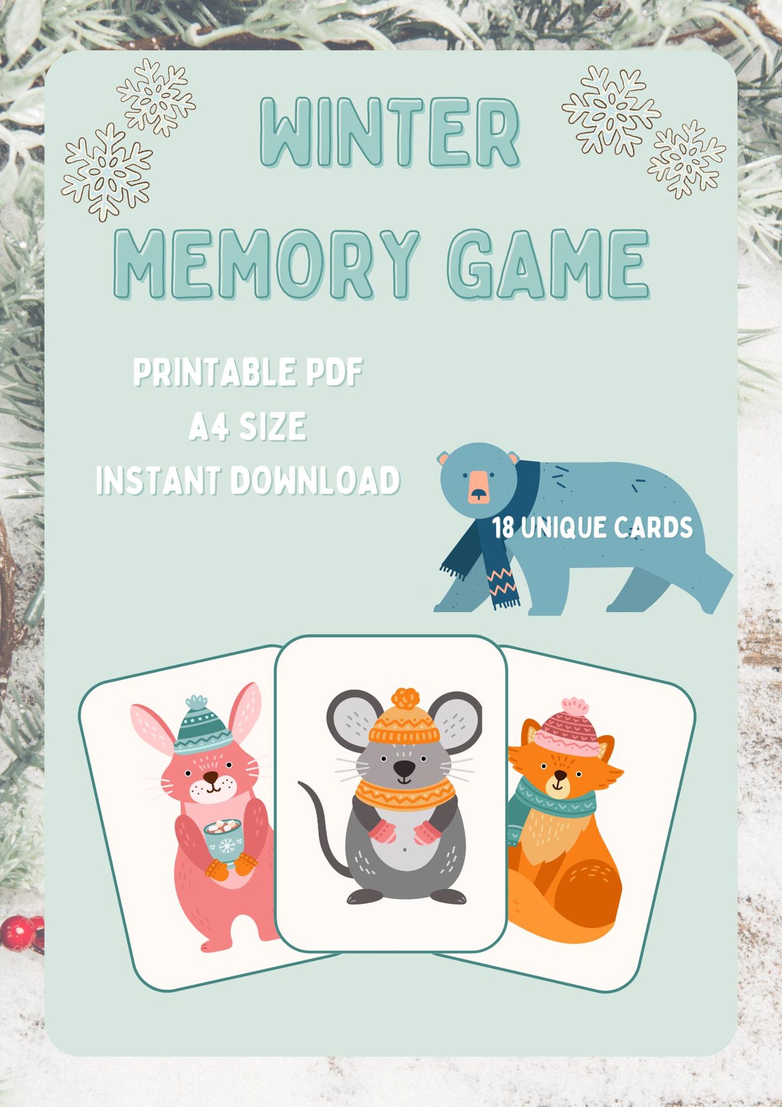 Winter Memory Game: Printable Toddler, Preschool, Kindergarten Matching ...