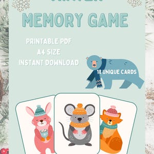 Winter Memory Game: Printable Toddler, Preschool, Kindergarten Matching ...