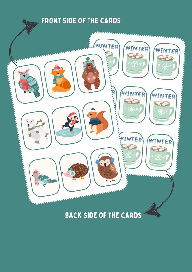 Winter Memory Game: Printable Toddler, Preschool, Kindergarten Matching ...