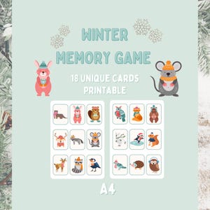 Winter Memory Game: Printable Toddler, Preschool, Kindergarten Matching ...