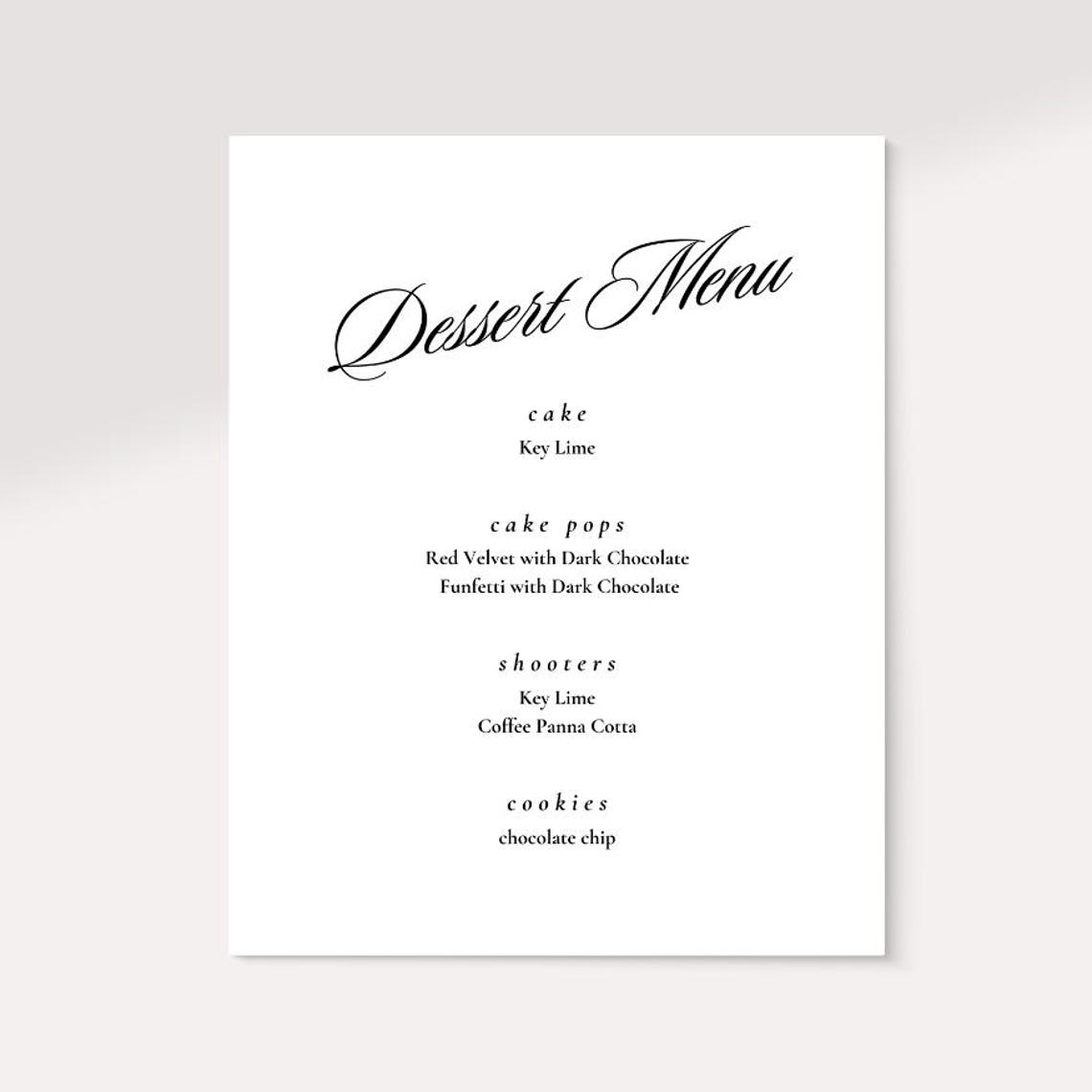 Elegant Wedding Bar & Dessert Menu Sign Template – Modern Minimalist ...