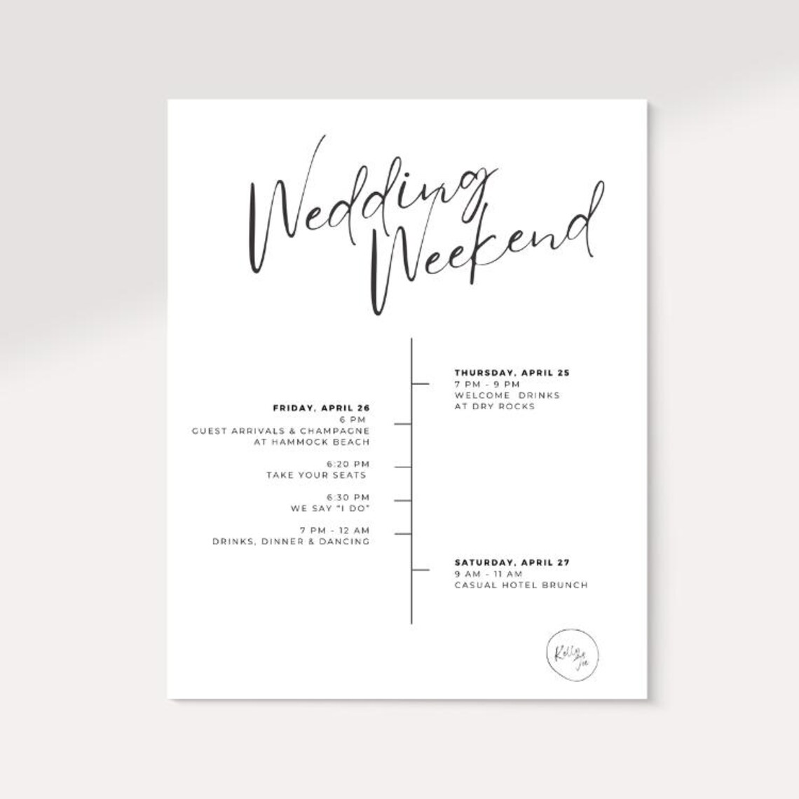 Elegant Wedding Weekend Timeline Template – Modern Minimalist Itinerary ...