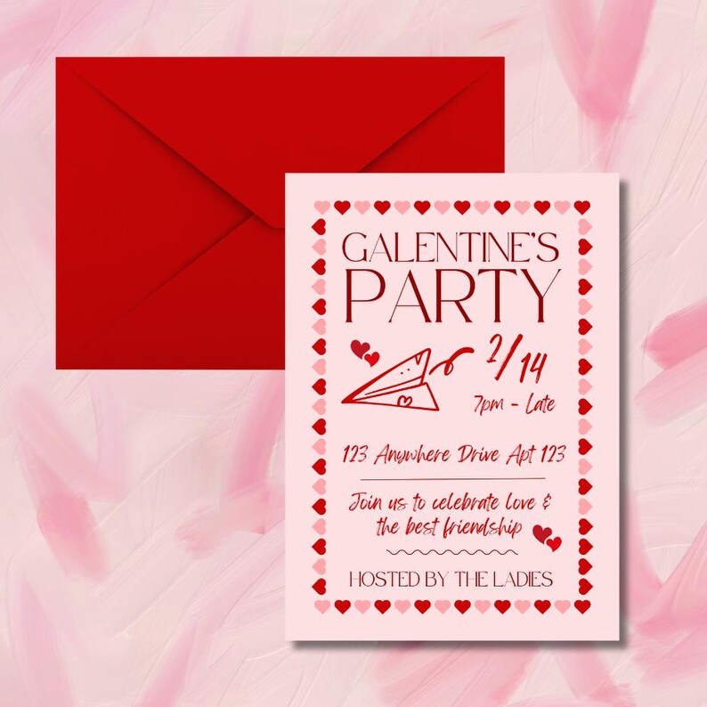 Galentine's Day Invitation Template Pink Red Girls Night Invite ...