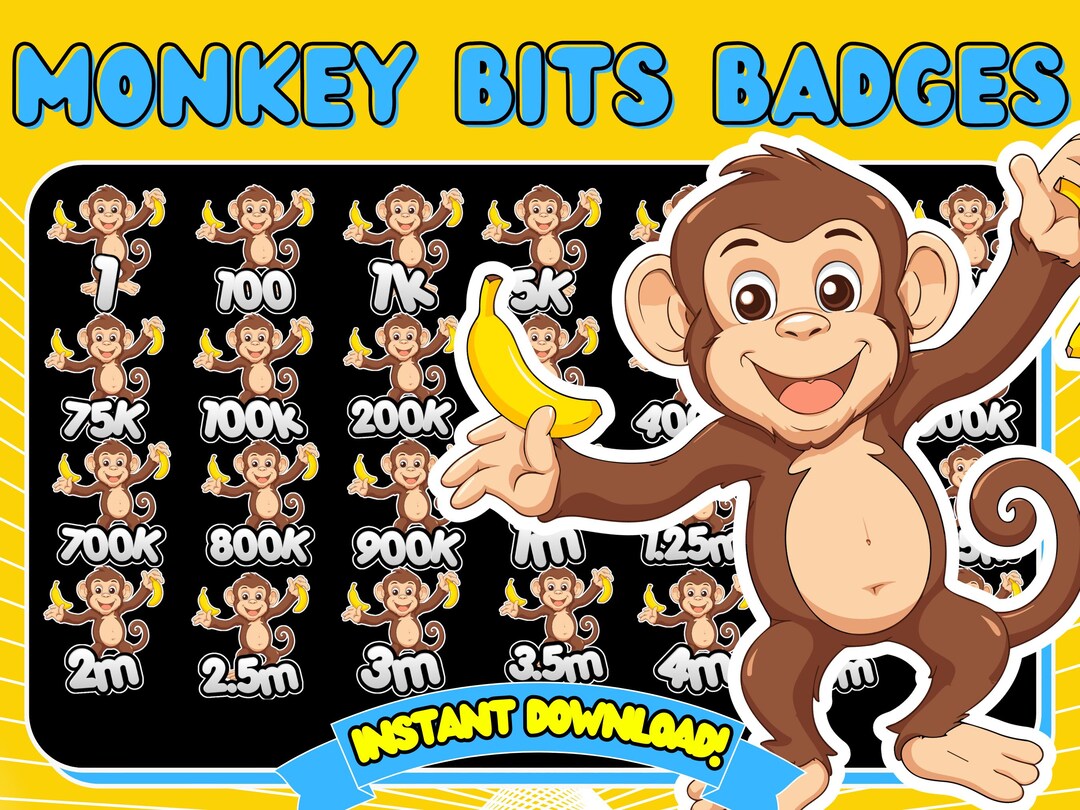 Monkey Bit Badges Twitch Monkey Bit Badges Monkey Emotes Gorilla Bits ...