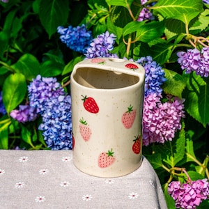 Strawberry Travel Mug, Handmade Pottery Mug, to Go Ceramic Tumbler ...
