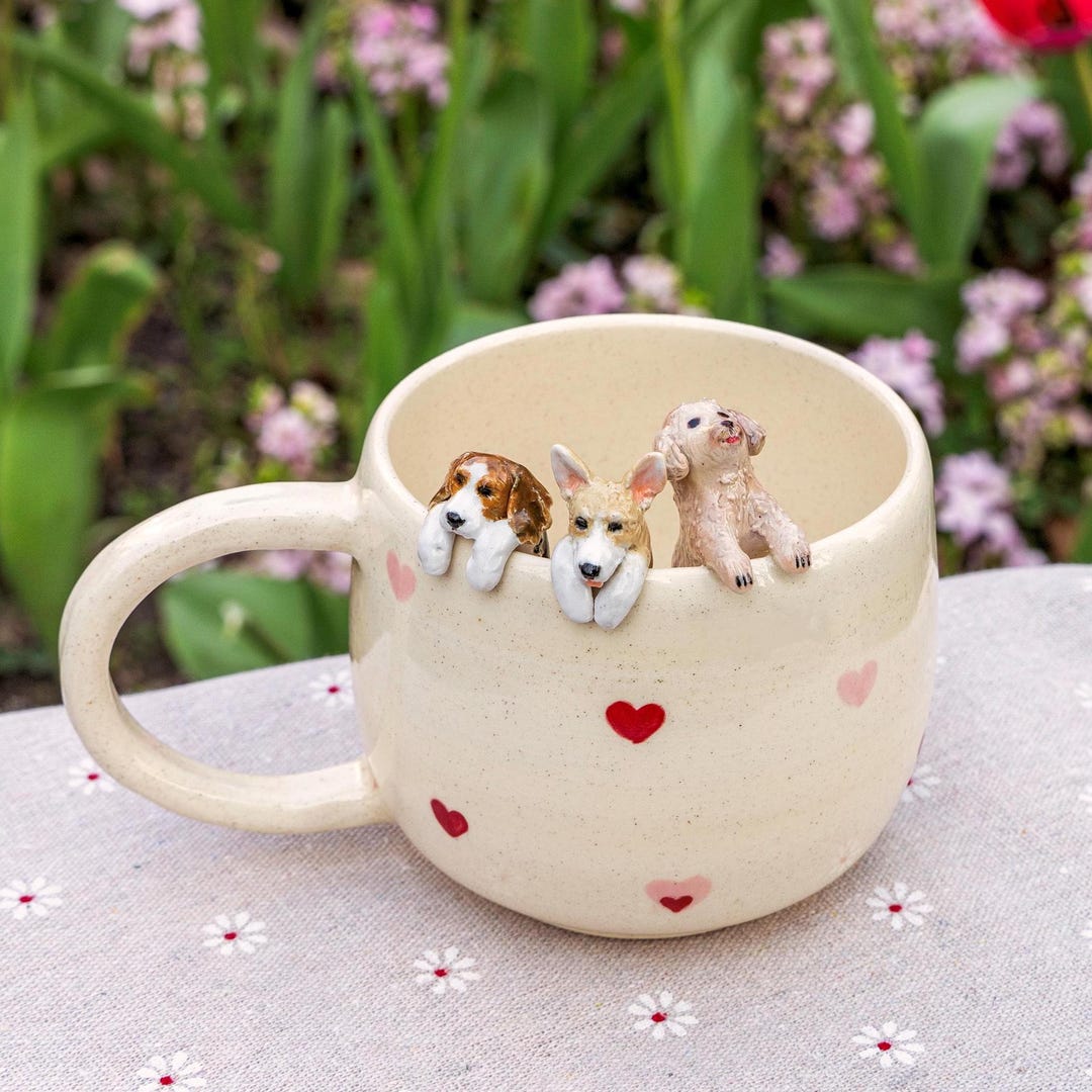 Custom Heart Pet Mug With Pet Figure Handmade Ceramic Mug Peekaboo Pet ...