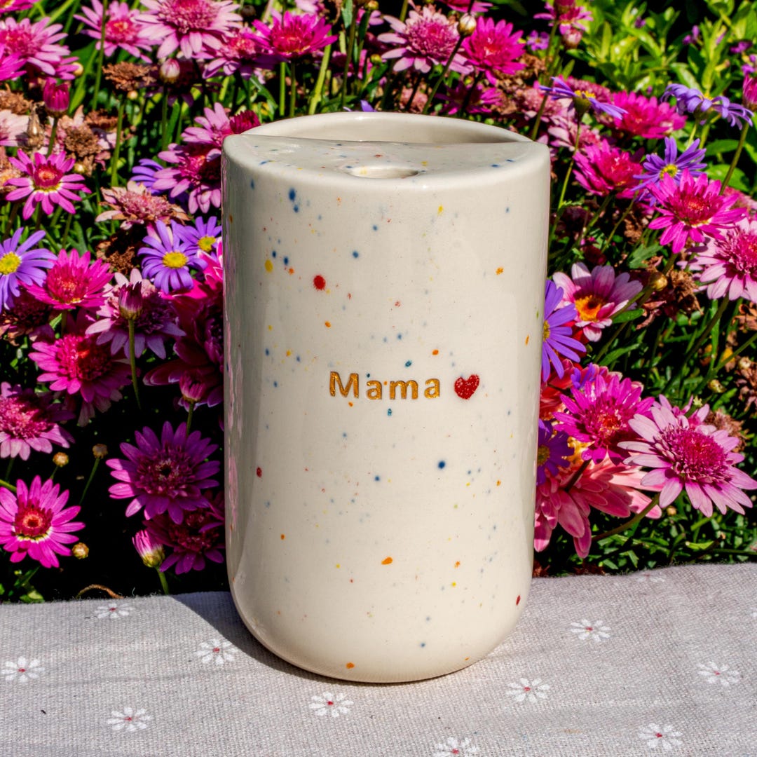 Custom Text Mug, Personalized Striped Travel Mug, Handmade Ceramic ...