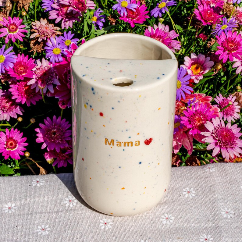 Custom Text Mug, Personalized Striped Travel Mug, Handmade Ceramic ...