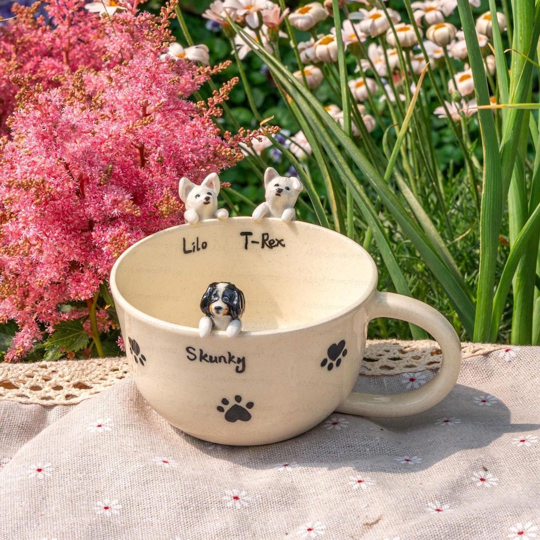 Custom Pet Mug With 3D Dog/cat Figure Handmade Ceramic Mug Peekaboo Pet ...