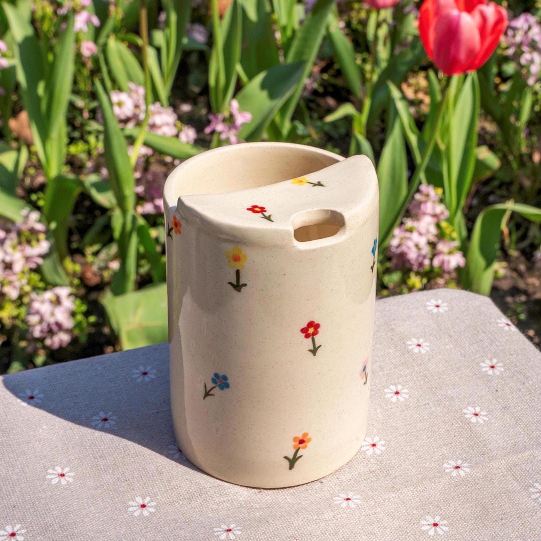 Colorful Flower Travel Mug, Handmade Pottery Mug, to Go Ceramic Tumbler ...