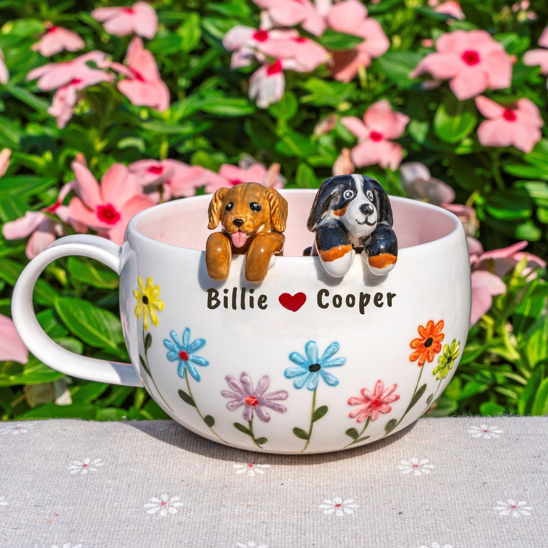 Custom Floral Pet Mug With Pet Figure Handmade Ceramic Mug Peekaboo Pet ...
