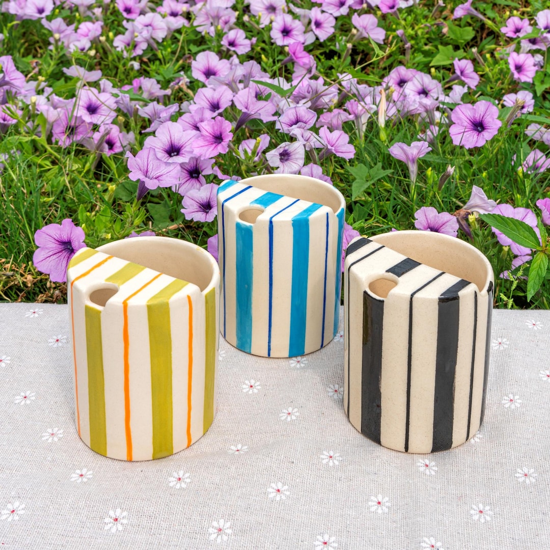 Striped Travel Tumbler, to Go Ceramic Tumbler, Handmade Pottery Mug ...