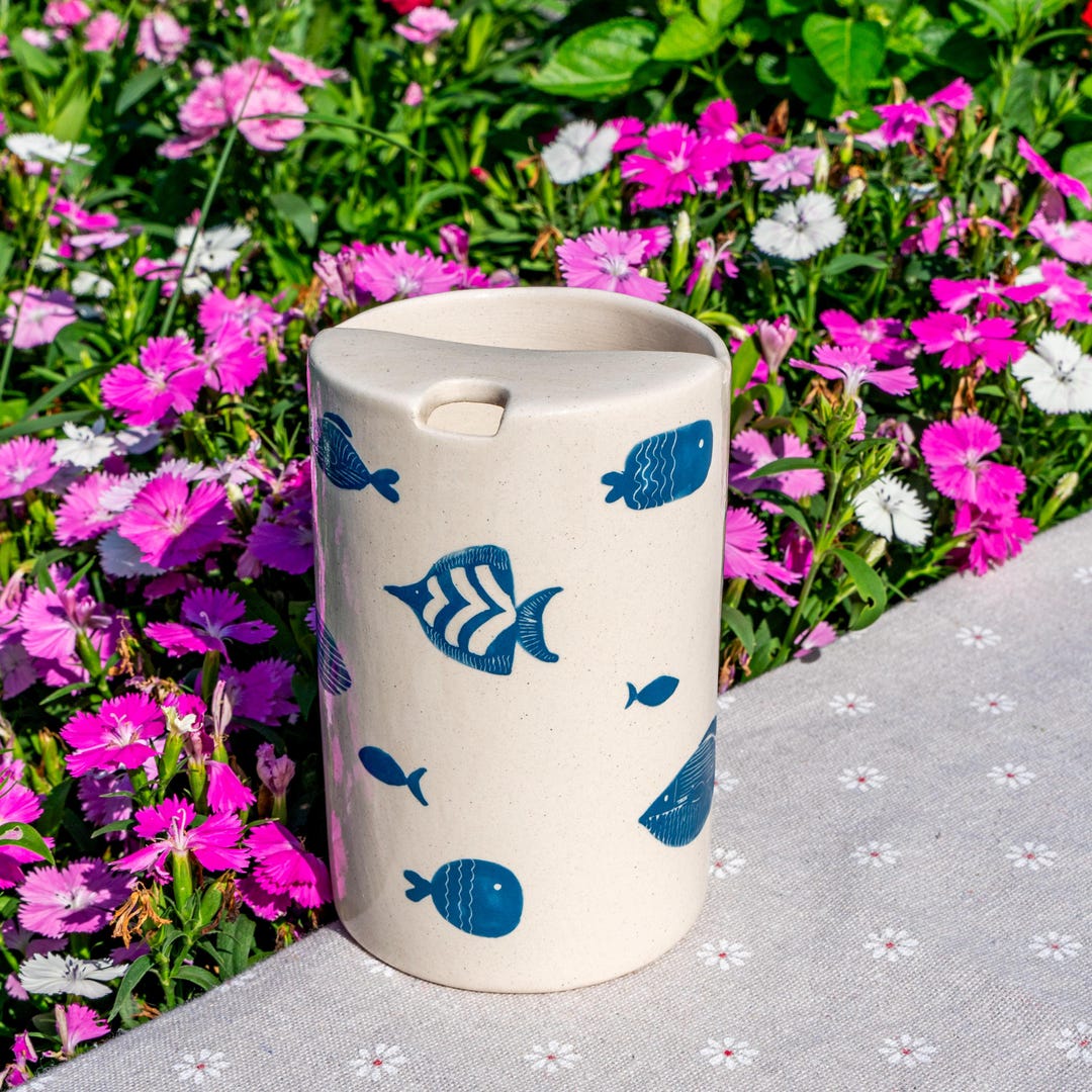 Fish Travel Mug, Handmade Pottery Mug, to Go Ceramic Tumbler, Hand ...