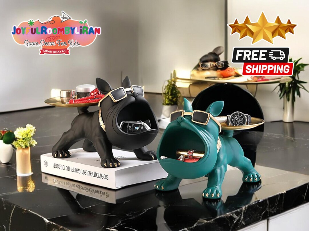 Bulldog Butler Statue With Tray | Resin Dog Sculpture Home Decor ...