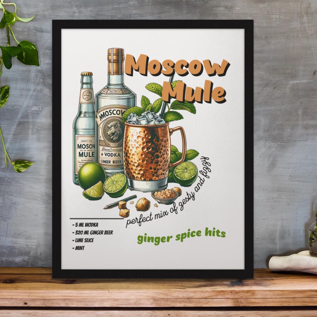 Moscow Mule Poster Original Cocktail Recipe Wall Art, Perfect Kitchen ...