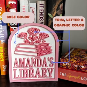 Personalized Library Sign, Custom Bookshelf Sign for Book Nook, Bookish ...