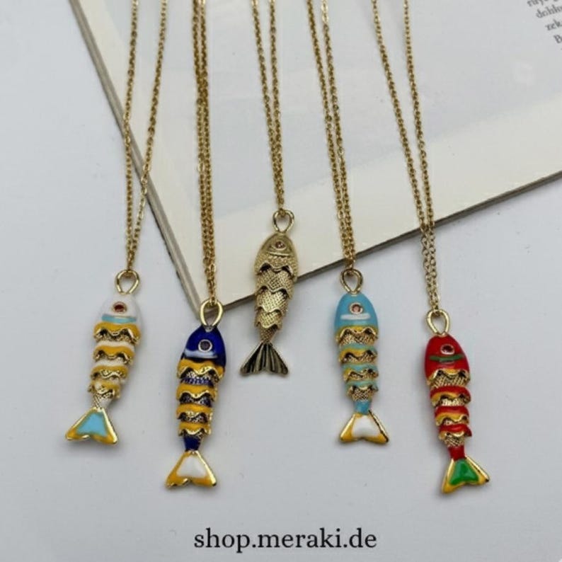 Movable 3D Fish Necklace | Various Colors | Adjustable Chain | Enamel ...