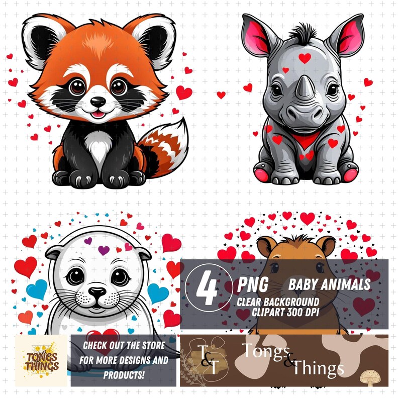Valentine's Day Baby Animal Clipart Bundle Cute PNG Illustrations for ...