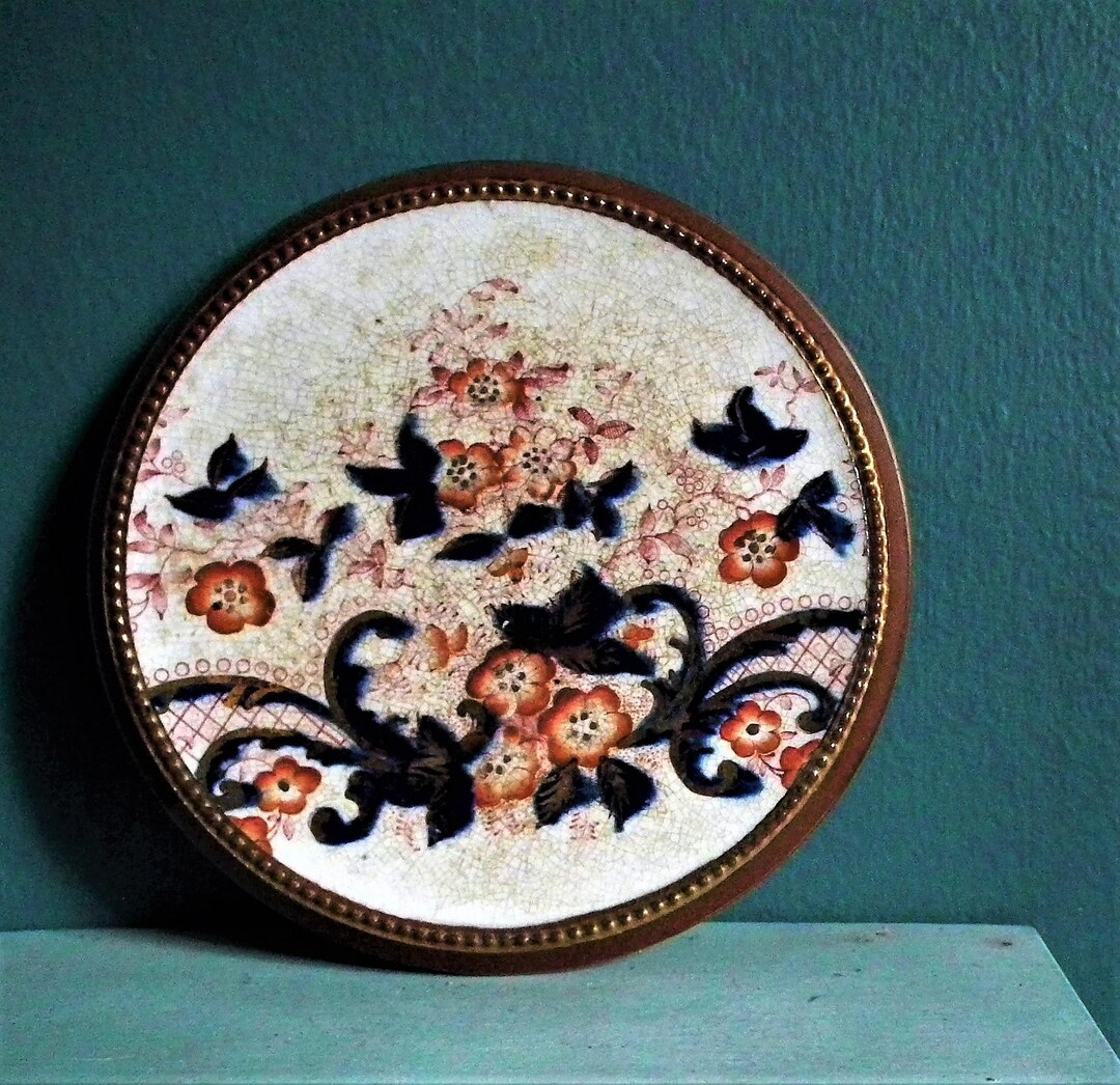Antique Hand-painted Pottery Circular Trivet Pot Teapot Stand ...
