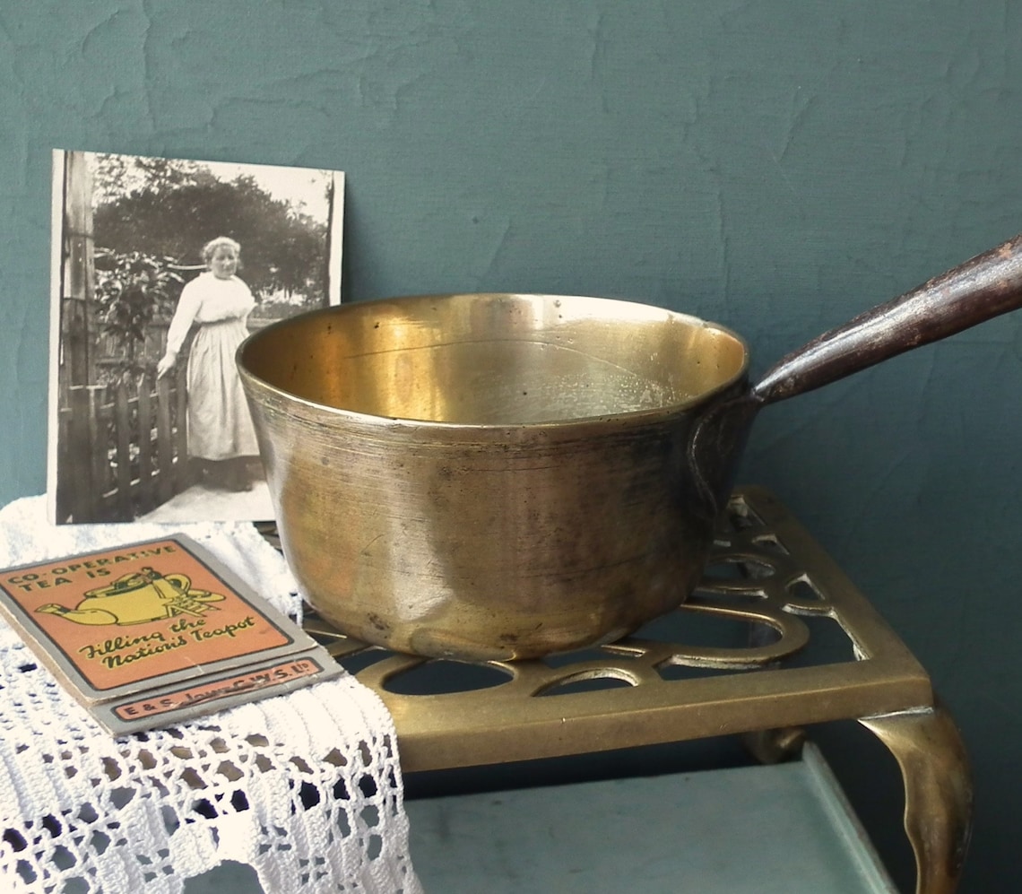 Antique Brass Saucepan - Small Brass Milk Pan - Victorian Kitchen Decor ...