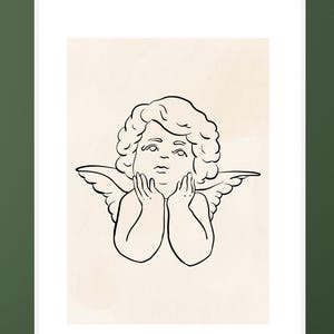 Baby Angel Line Art Print, Minimalist Wall Decor, Modern Angel ...