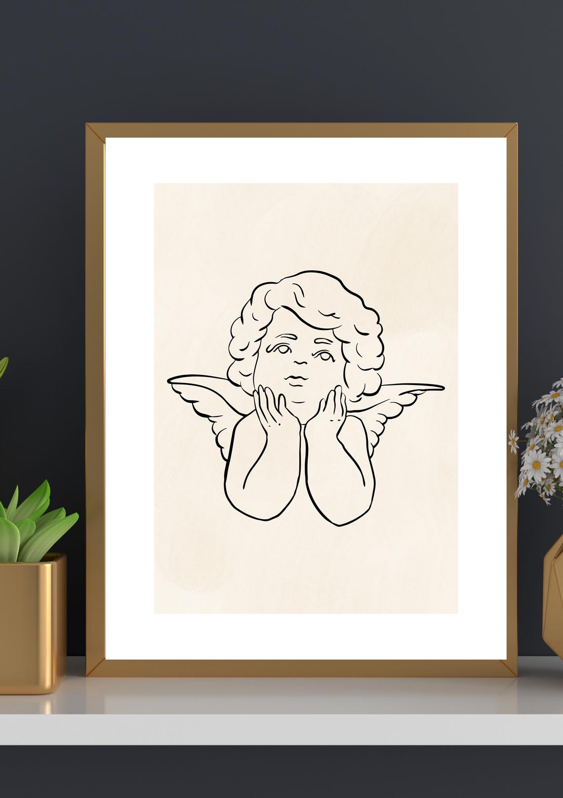 Baby Angel Line Art Print, Minimalist Wall Decor, Modern Angel ...